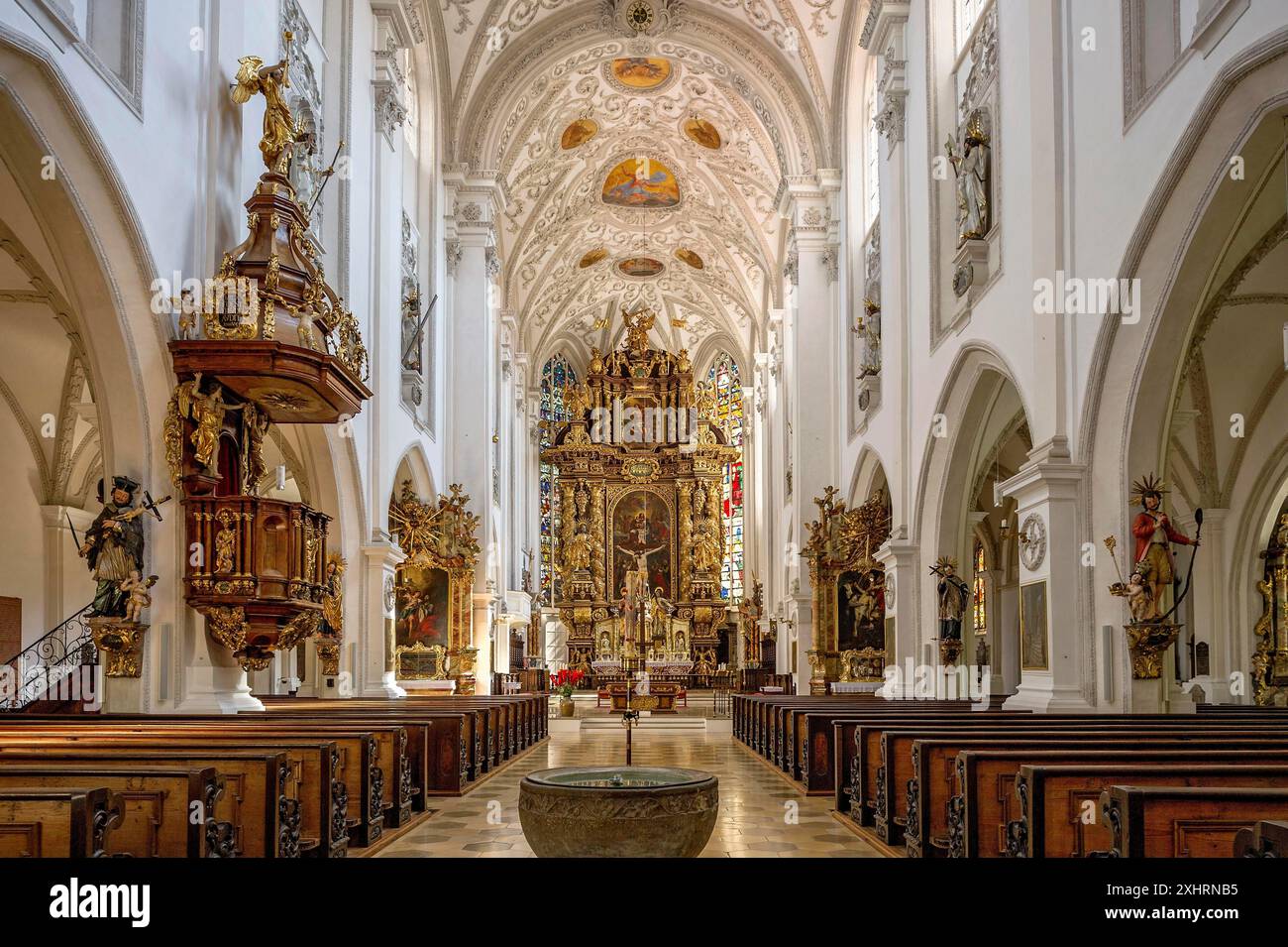 Nave with pulpit and high altar of the parish church of the Assumption of the Virgin Mary ...