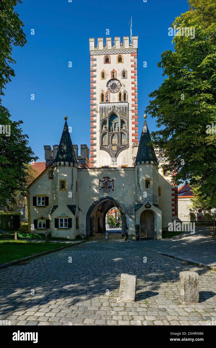 Late Gothic Bayertor gate with gate tower, town gate, old town centre ...