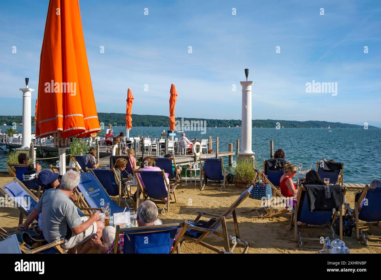 Sandy beach beach with deckchairs, lakeside restaurant, former Undosa ...