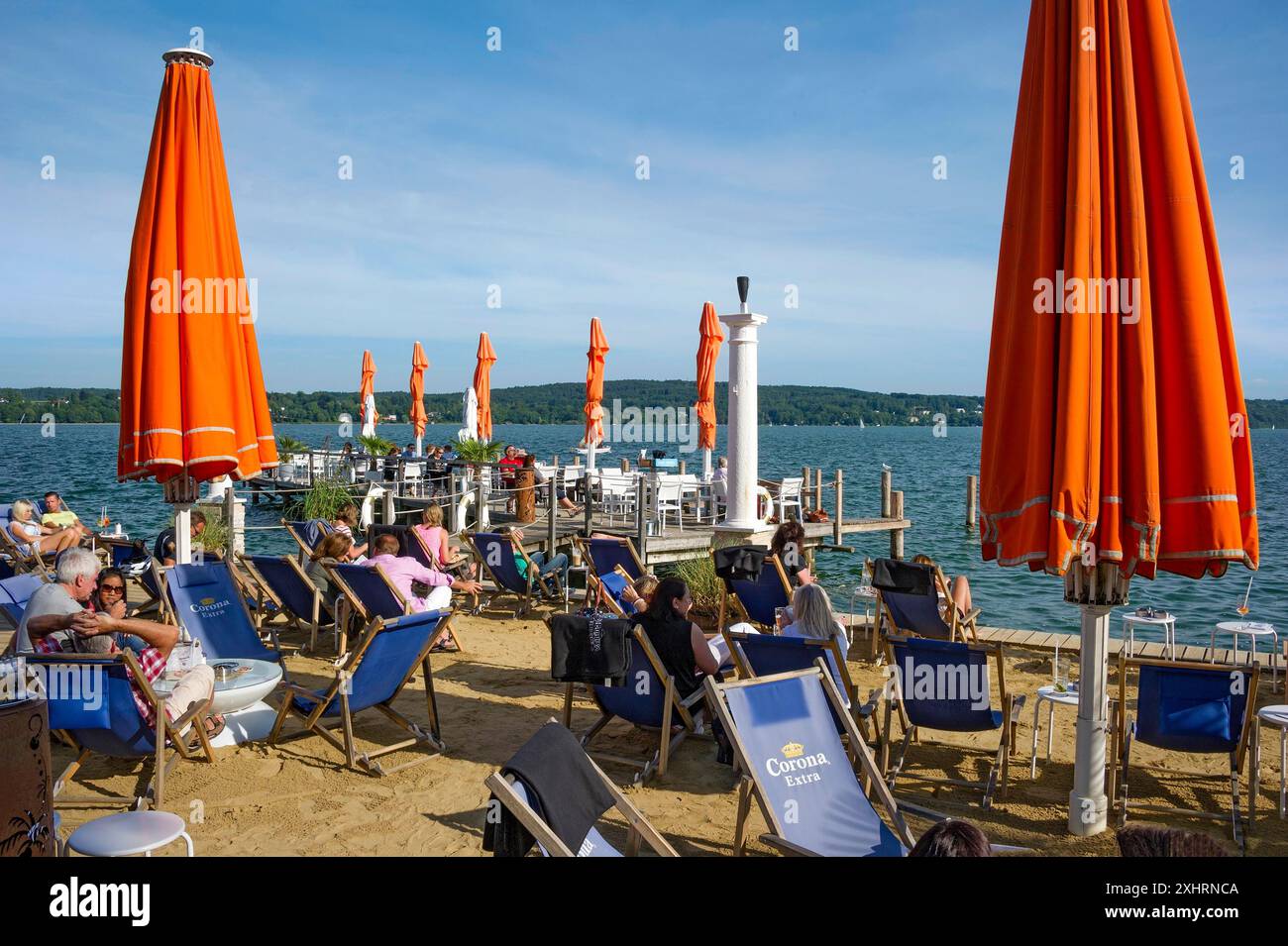 Sandy beach beach with deckchairs, lakeside restaurant, former Undosa ...