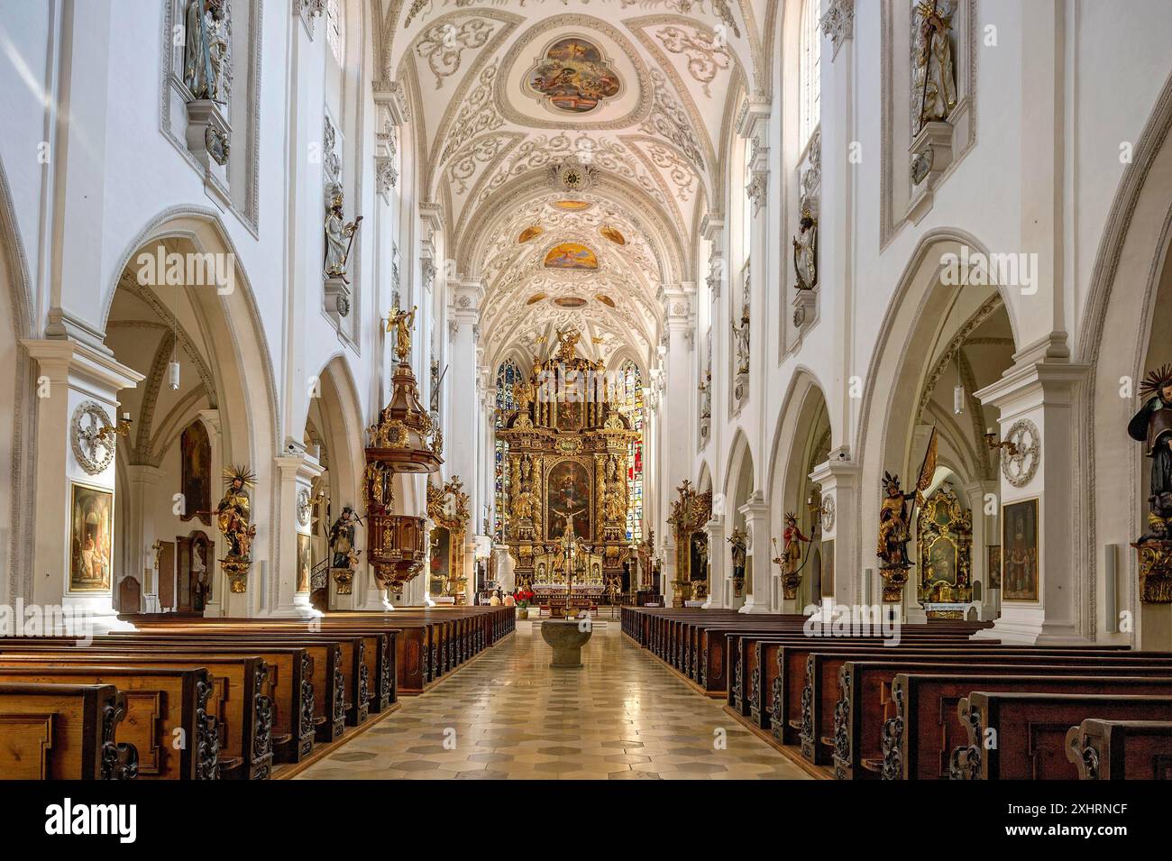 Nave with pulpit and high altar of the parish church of the Assumption ...