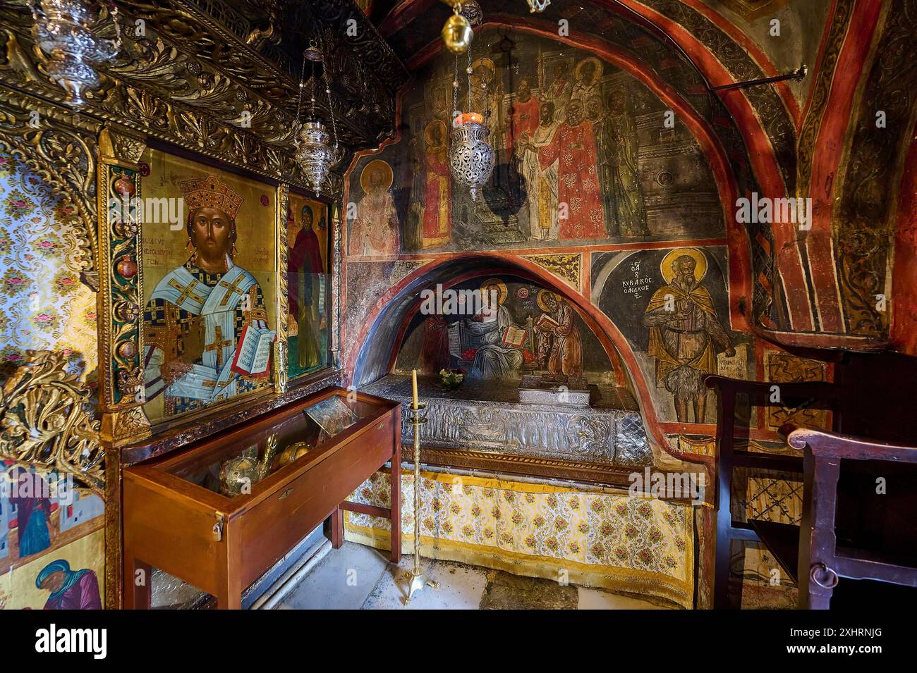 Magnificent interior of an Orthodox church with religious murals and ...