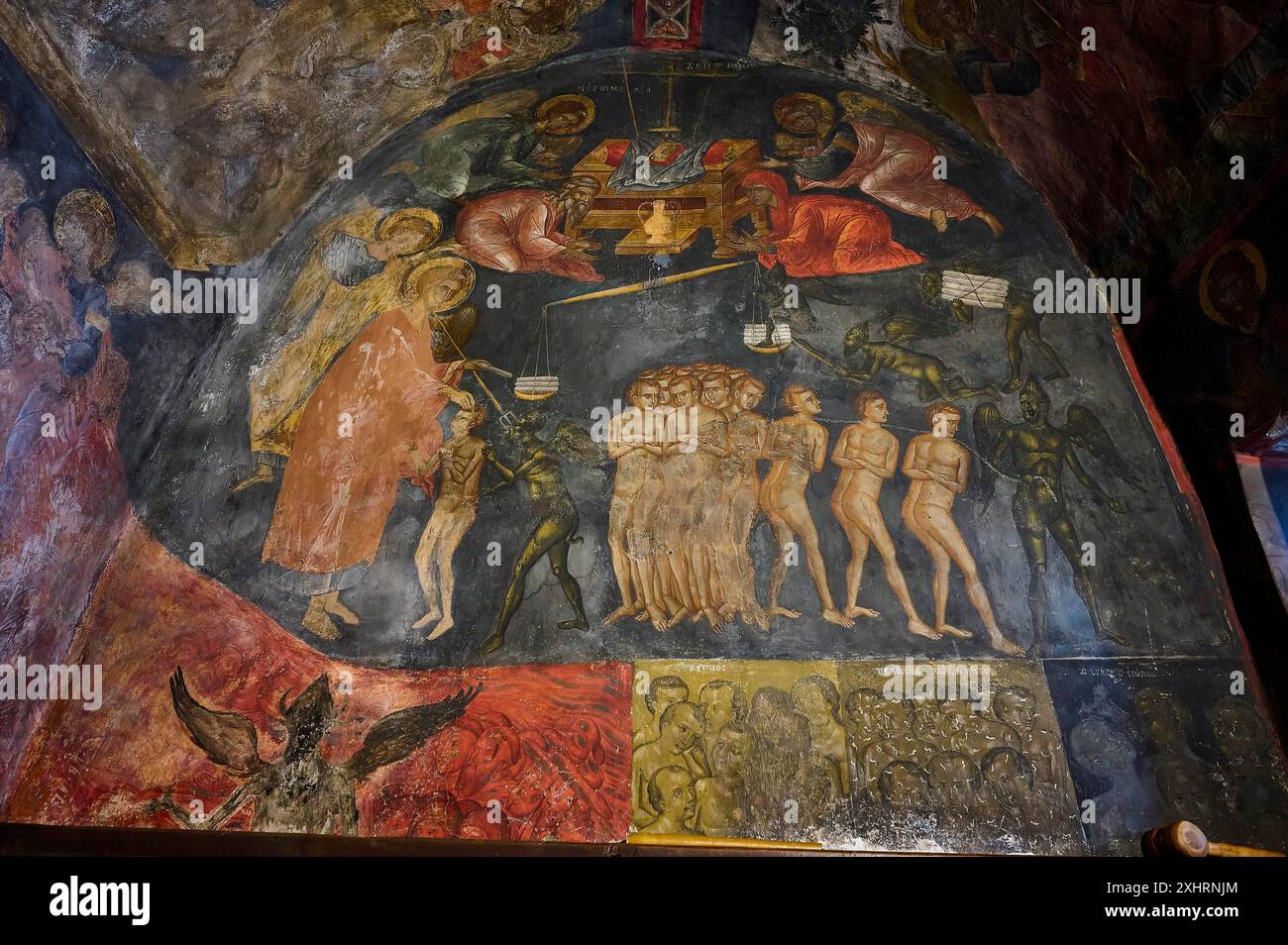 Painted religious picture in an Orthodox church with numerous figures ...