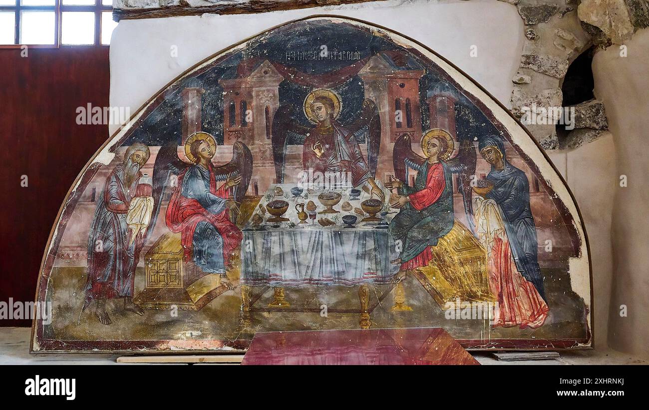 Fresco depicting the Last Supper with Jesus Christ and the Apostles, in a historic church ...