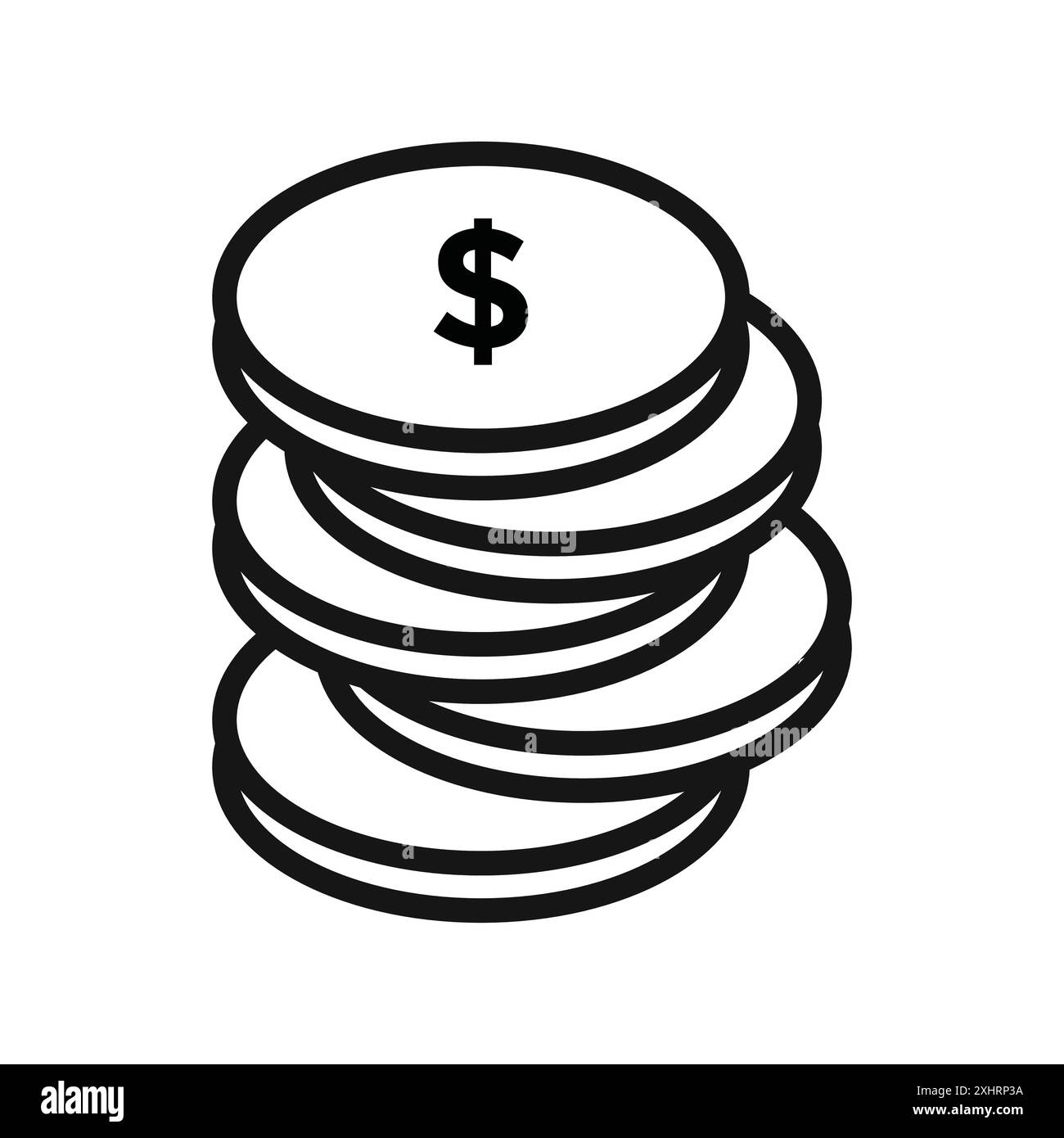 Coin stack icon Black line art vector in black and white outline set ...