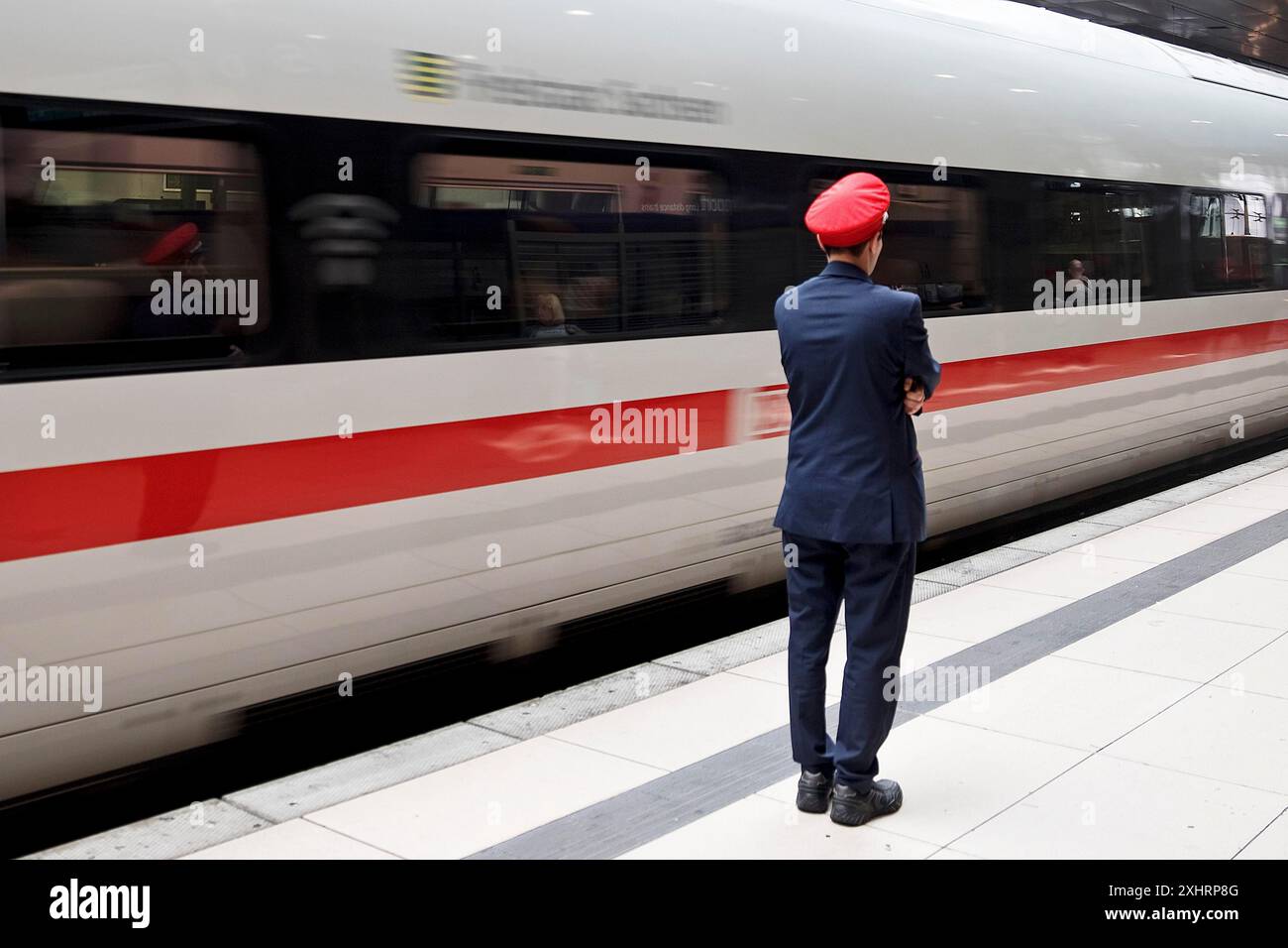 ICE at the centre platform with Deutsche Bahn staff, long-distance ...