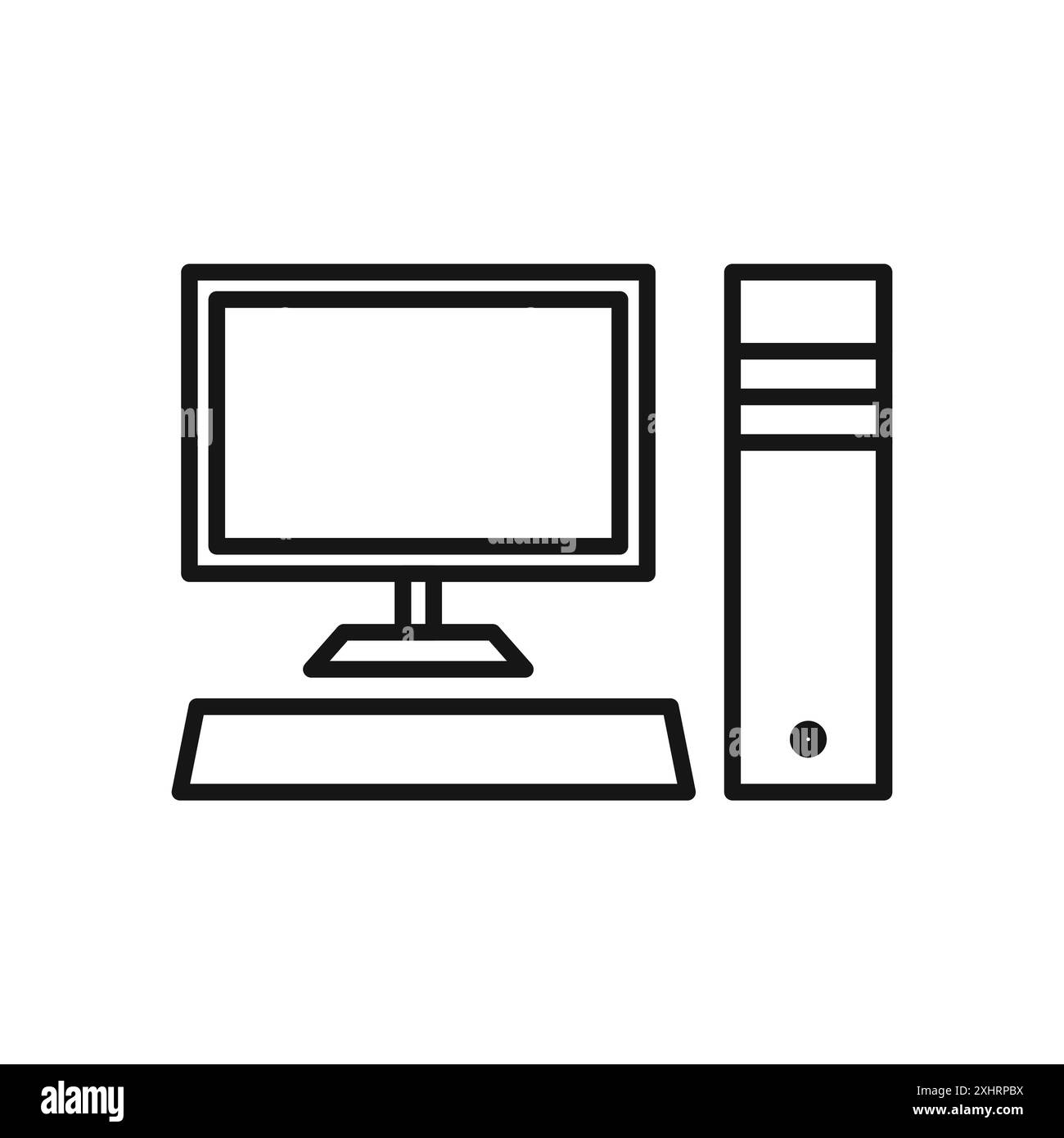 Desktop computer icon Black line art vector in black and white outline ...