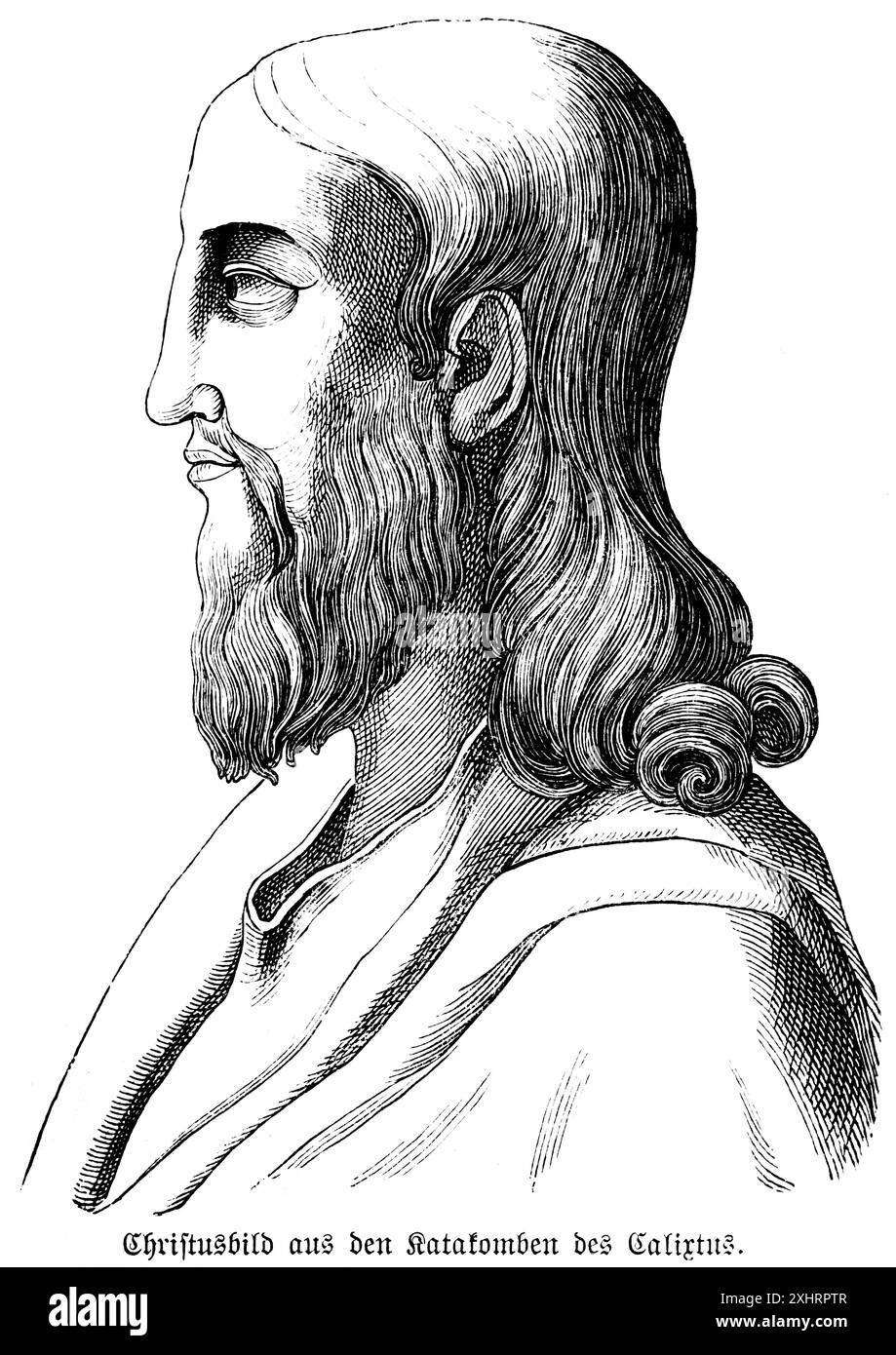 Image of Christ, Catacombs of Calixtus, portrait, profile, long hair ...