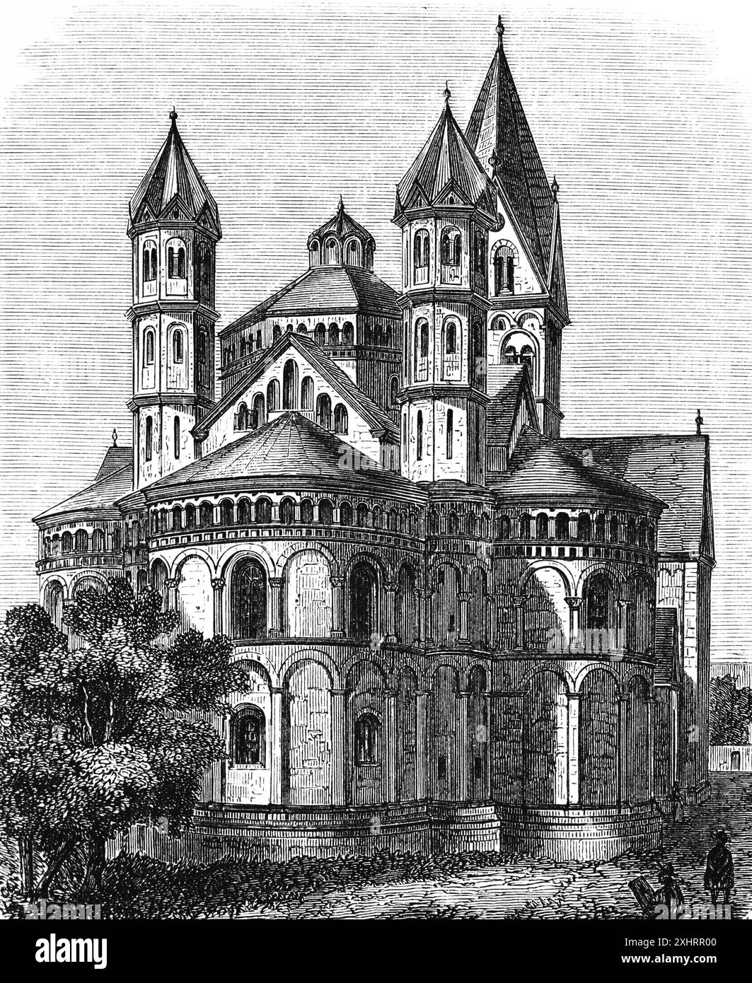 Choir towers of the Basilica of St. Aposteln in Cologne, North Rhine ...