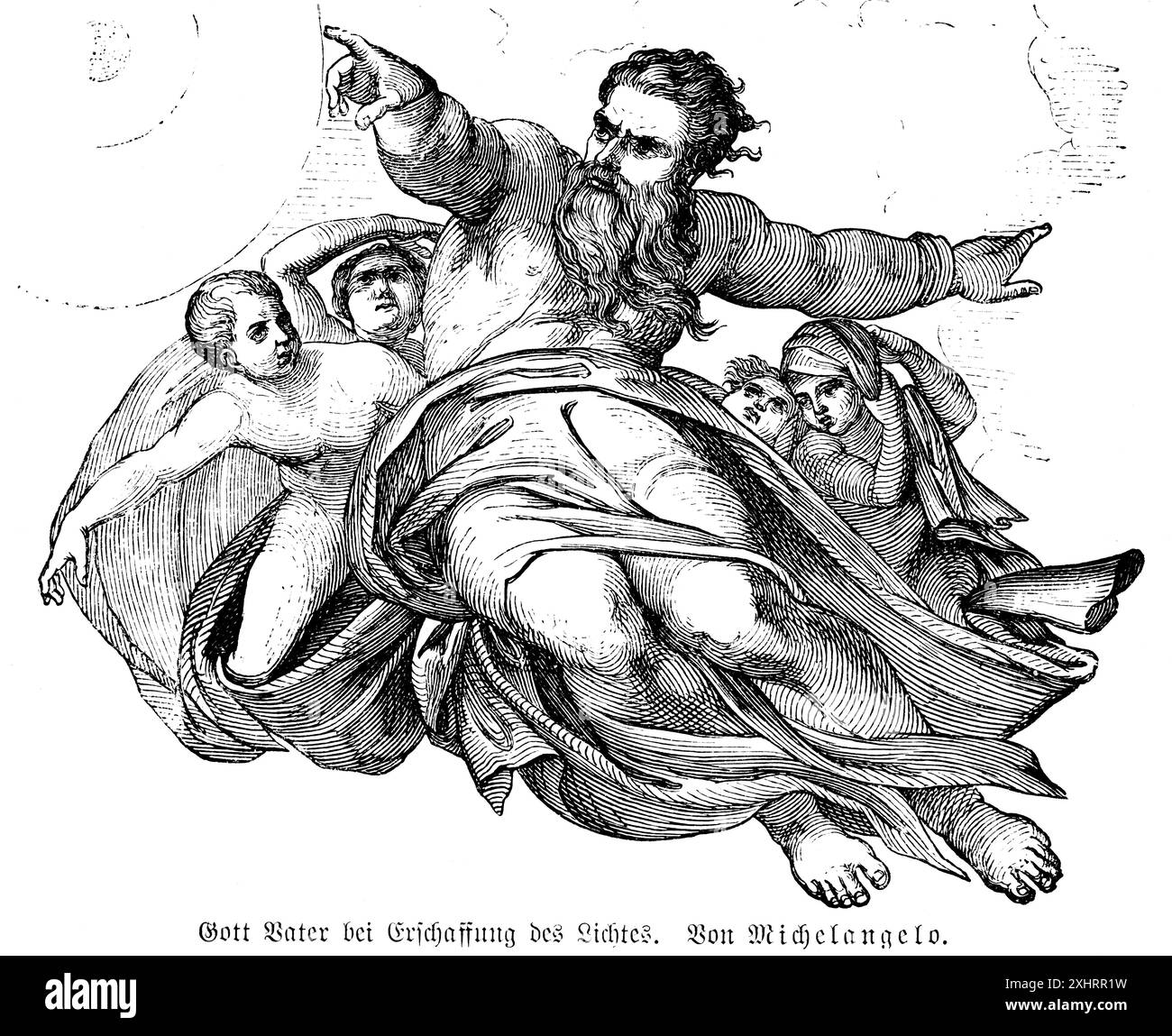 God the Father creates the light, artist Michelangelo, heaven, arm ...