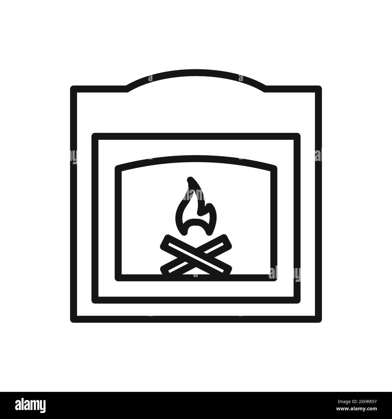 Fireplace icon Black line art vector in black and white outline set collection sign Stock Vector ...