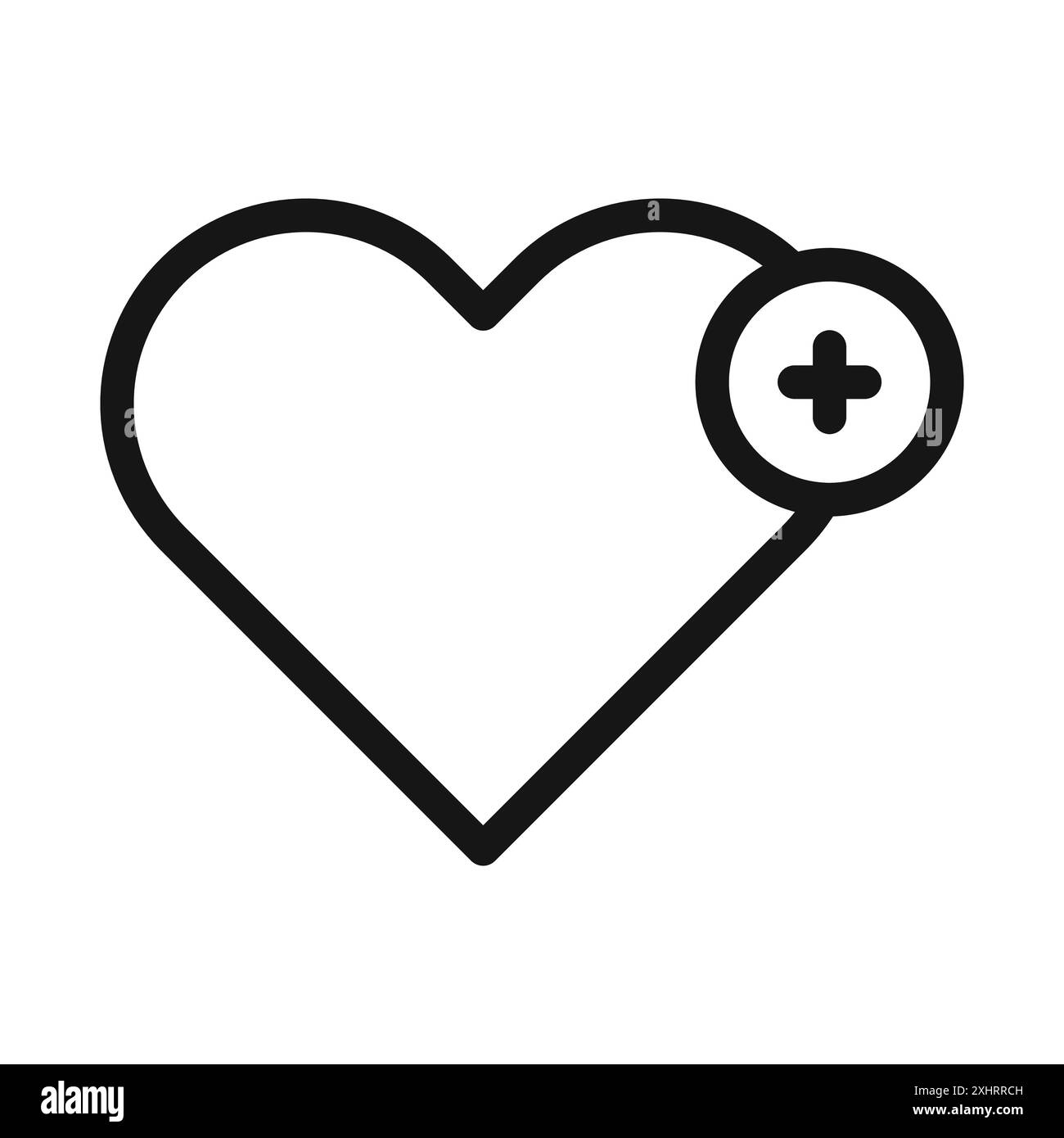 Heart plus icon Black line art vector in black and white outline set collection sign Stock ...