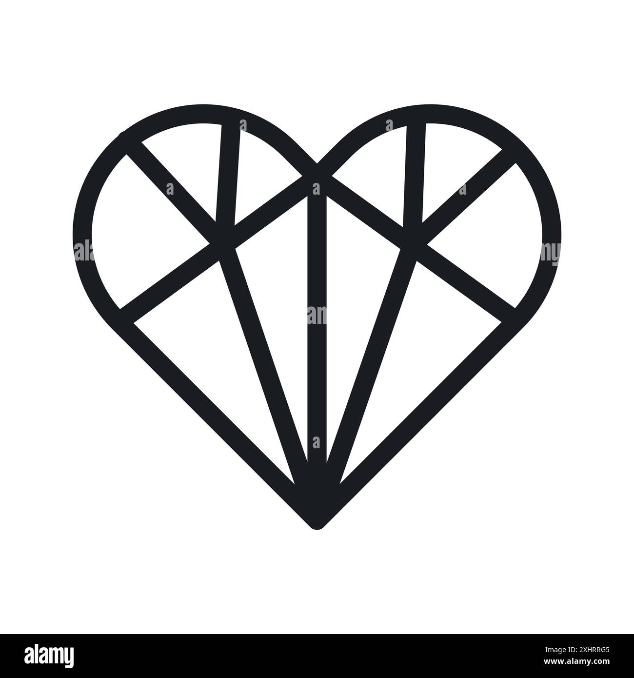 Heart shaped diamond icon Black line art vector in black and white ...
