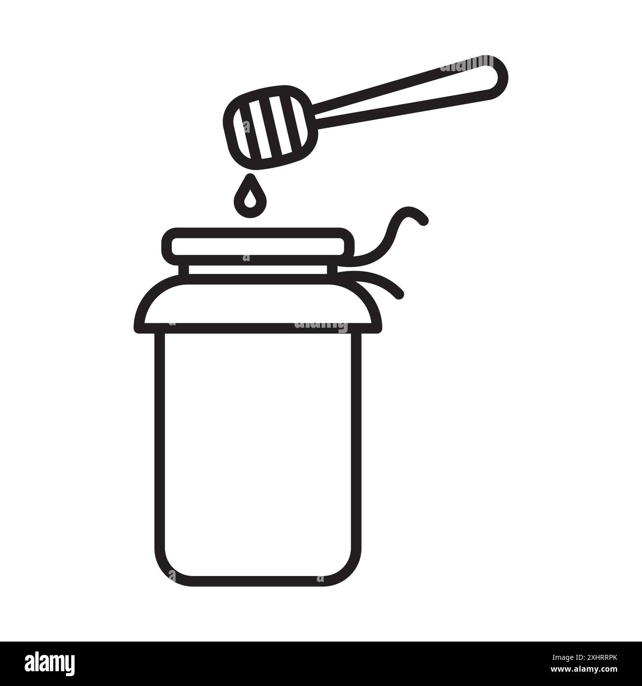 Honey jar with dipper icon Black line art vector in black and white outline set collection sign ...