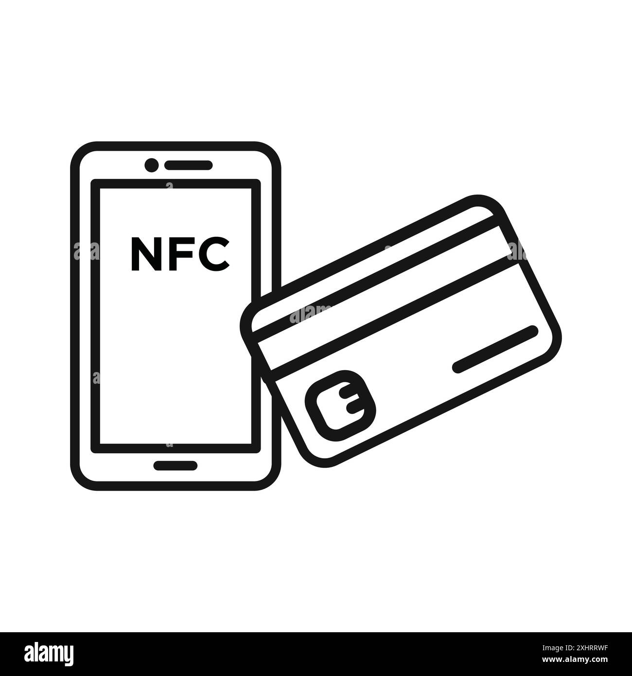 NFC wireless payment icon Black line art vector in black and white outline set collection sign ...