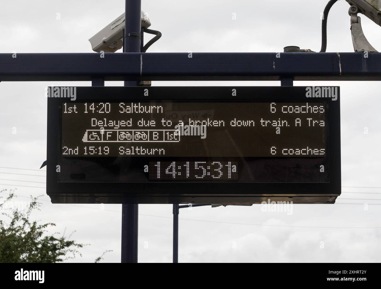 Station indicator showing reason for delayed train, Yarm, North ...