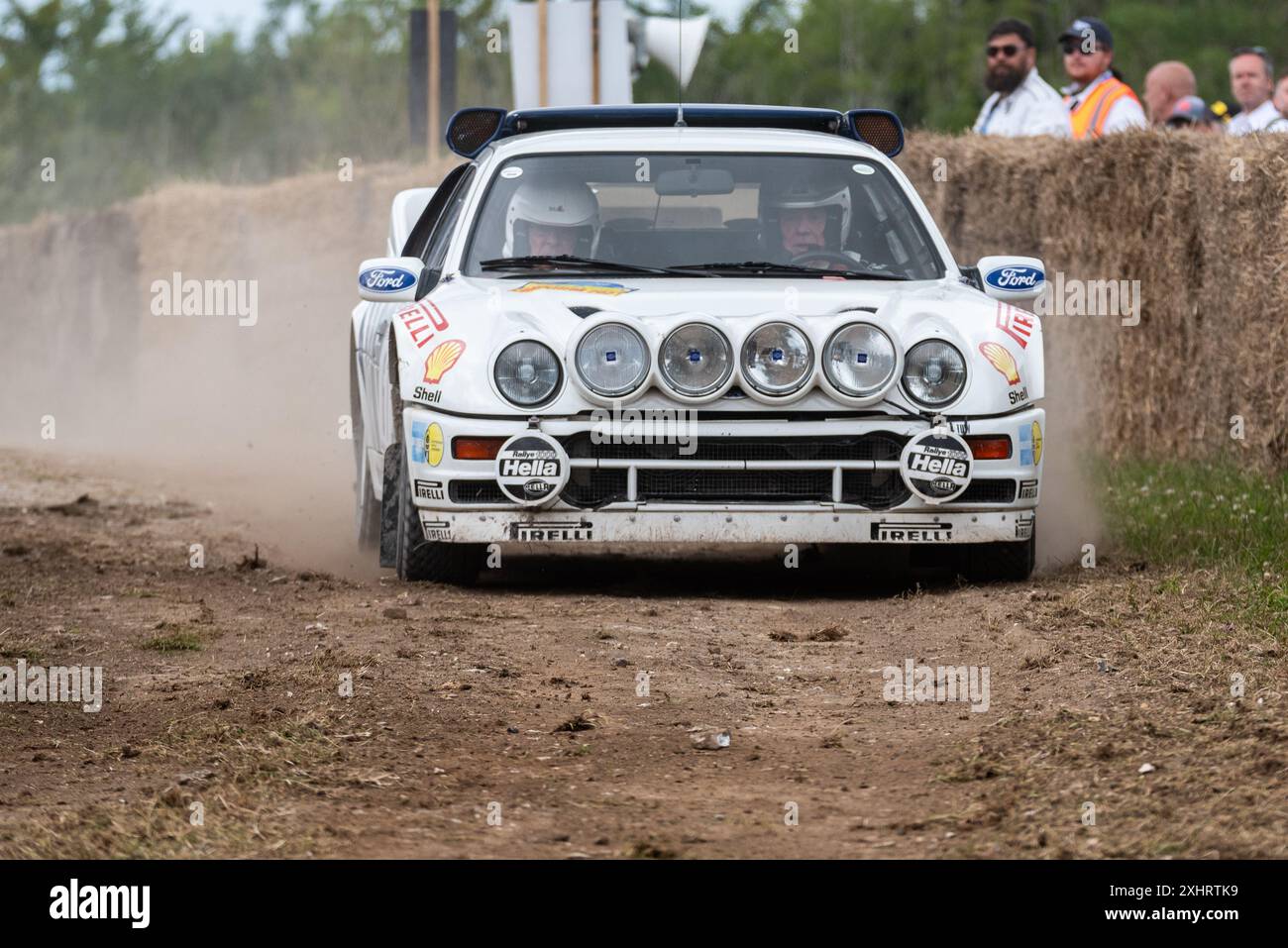 1986 Ford RS200 Evolution Group B rally car on the rally stage at the ...