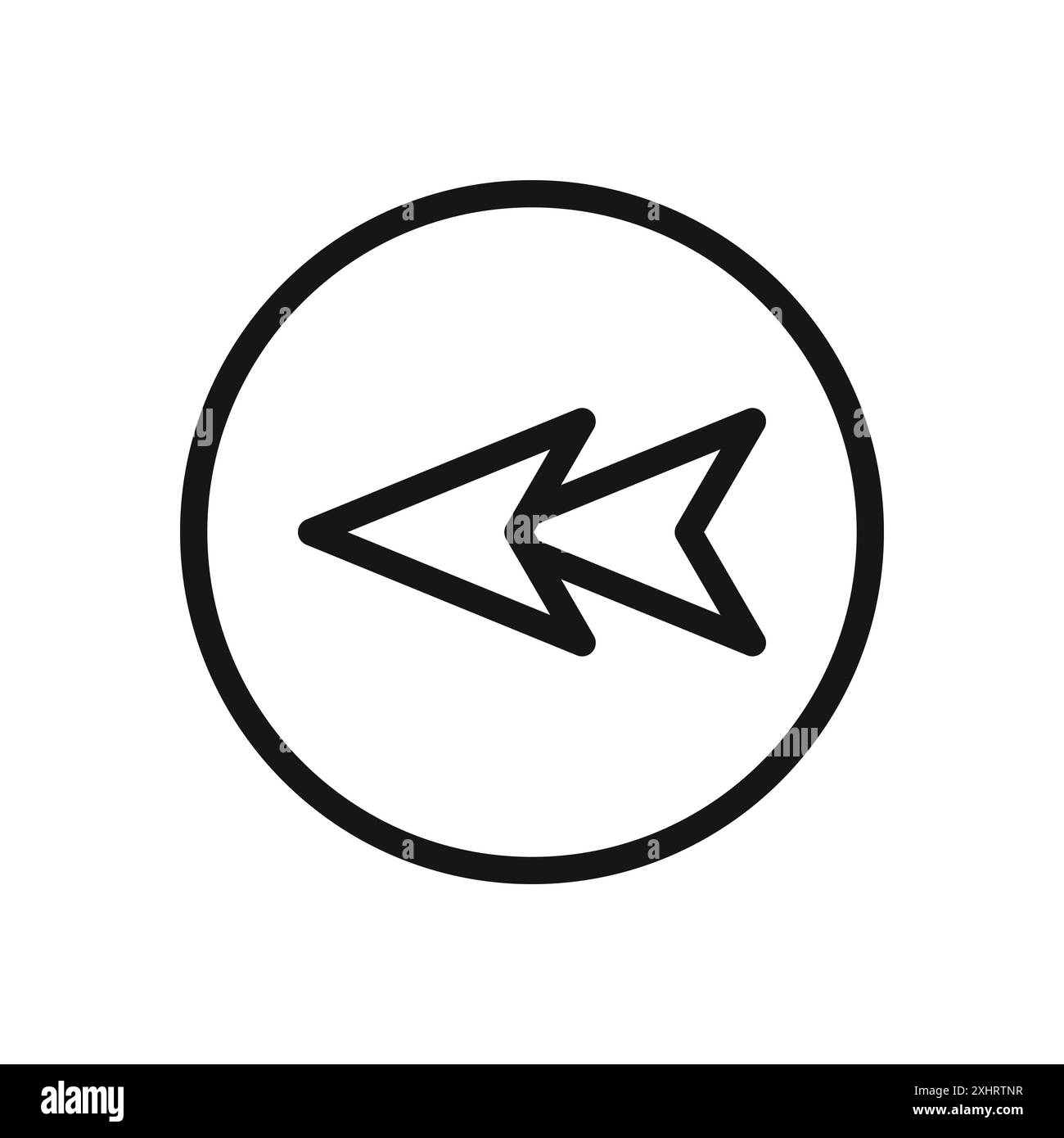Rewind Previous Back arrow icon Black line art vector in black and white outline set collection ...