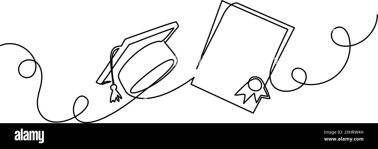 Graduation cap and certificate. Education concept. Continuous one line ...