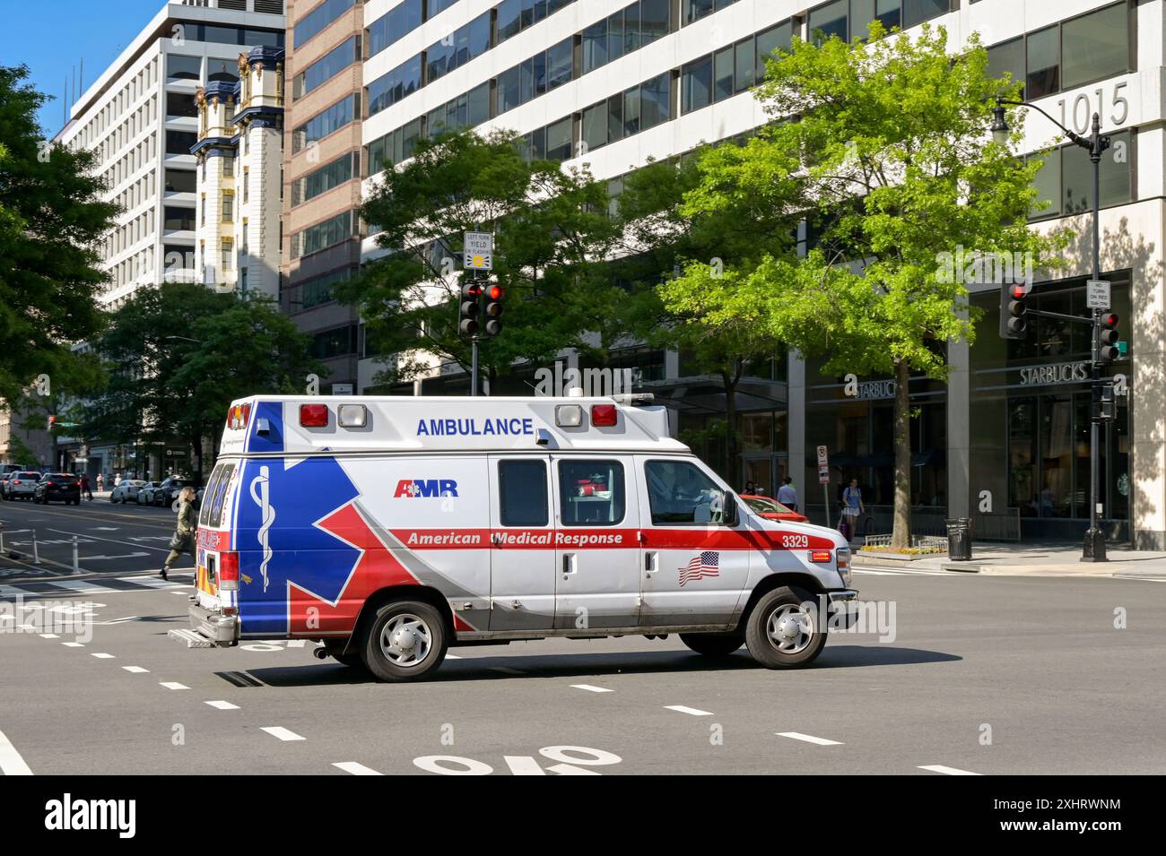 Washington DC, USA - 2 May 2024: Emergency ambulance operated by AMR ...