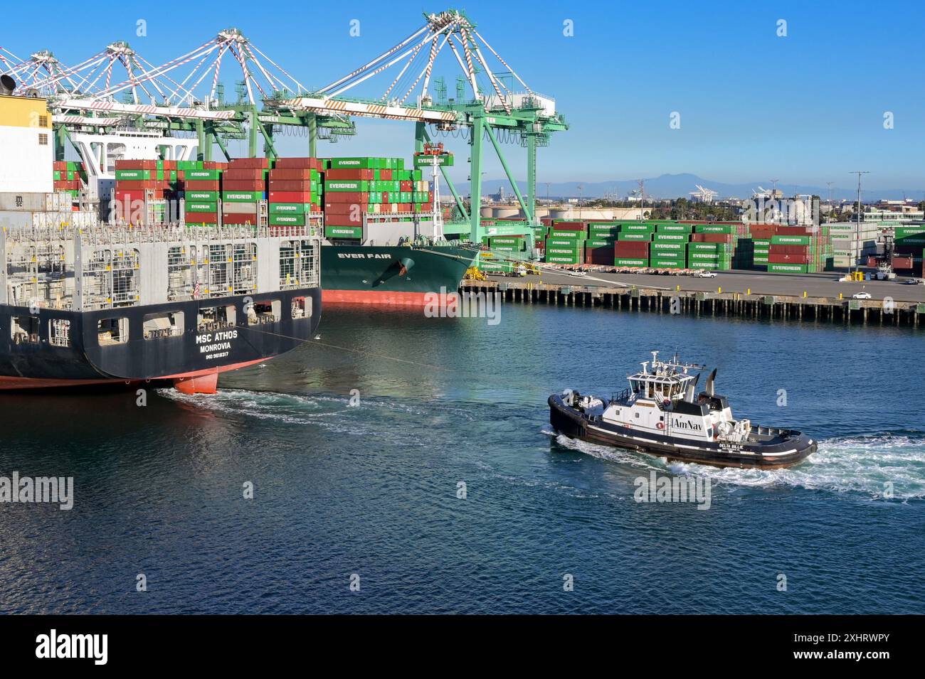 Los Angeles, California, USA - 12 January 2024: Empty container ship ...