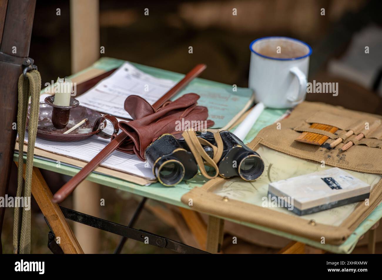vintage military equipment on a table ready for strategic planning ...