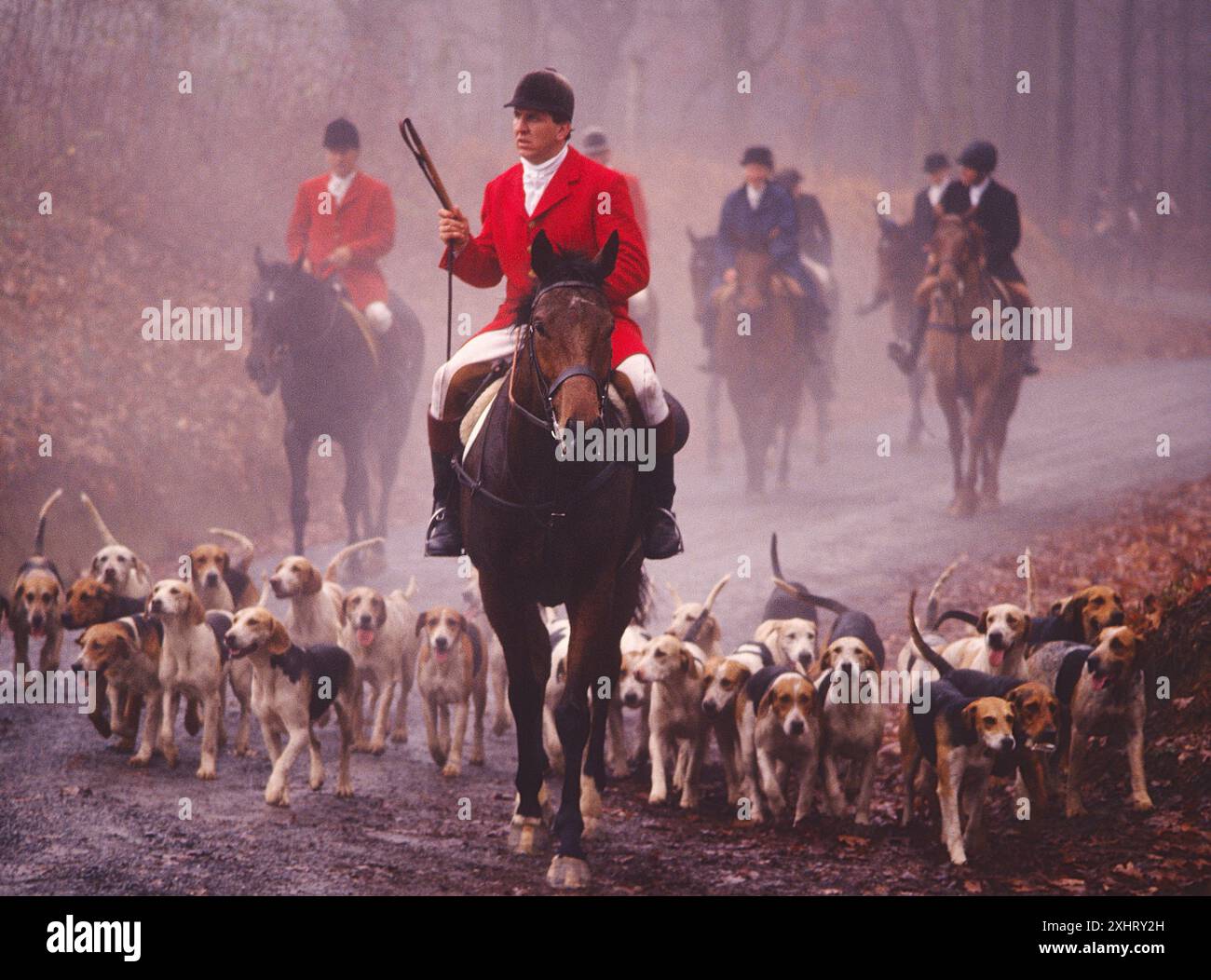 FOGGY MISTY VIEW OF FOX HUNTING ON HORSEBACK, CHESHIRE FOXHOUNDS ...