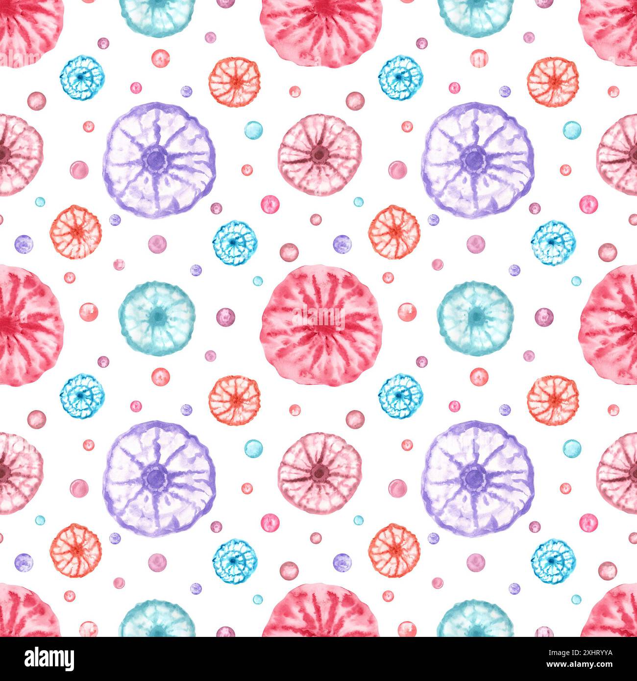 Multicolored jellyfish among ocean bubbles. Vibrant watercolor seamless ...