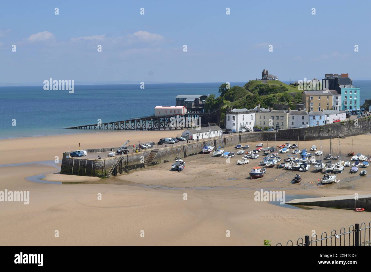 The seaside town of Tenby, looking towards the harbour, lifeboat ...