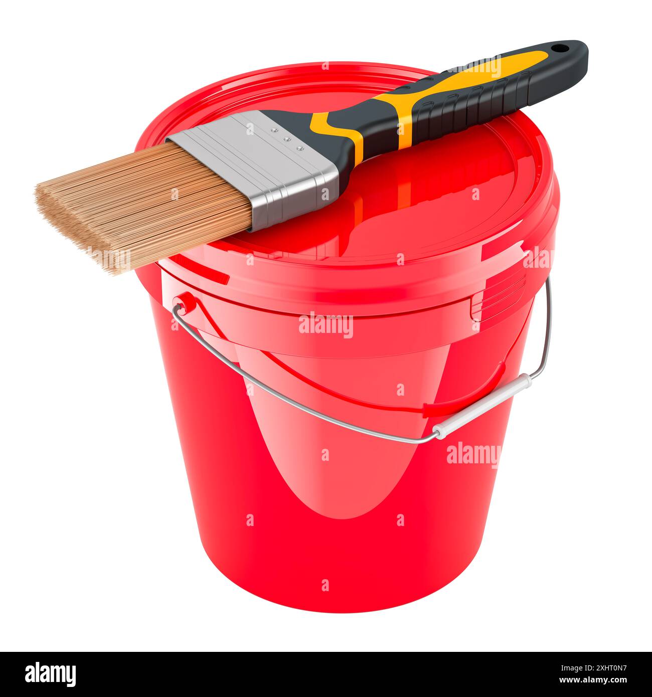 Red Paint Bucket with paint brush. 3D rendering isolated on white ...