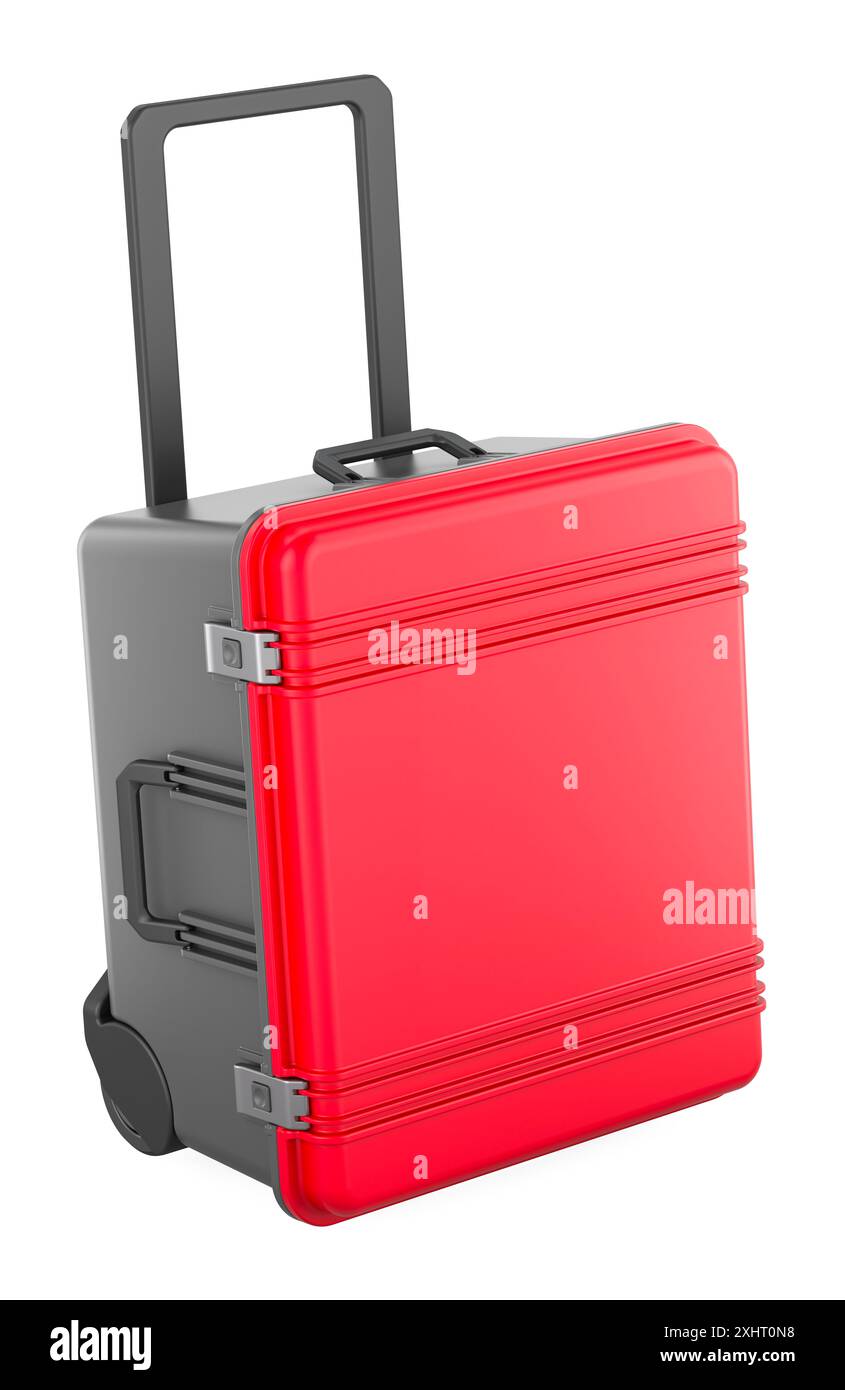 Red Rolling Tool Box with Wheels. 3D rendering isolated on white ...