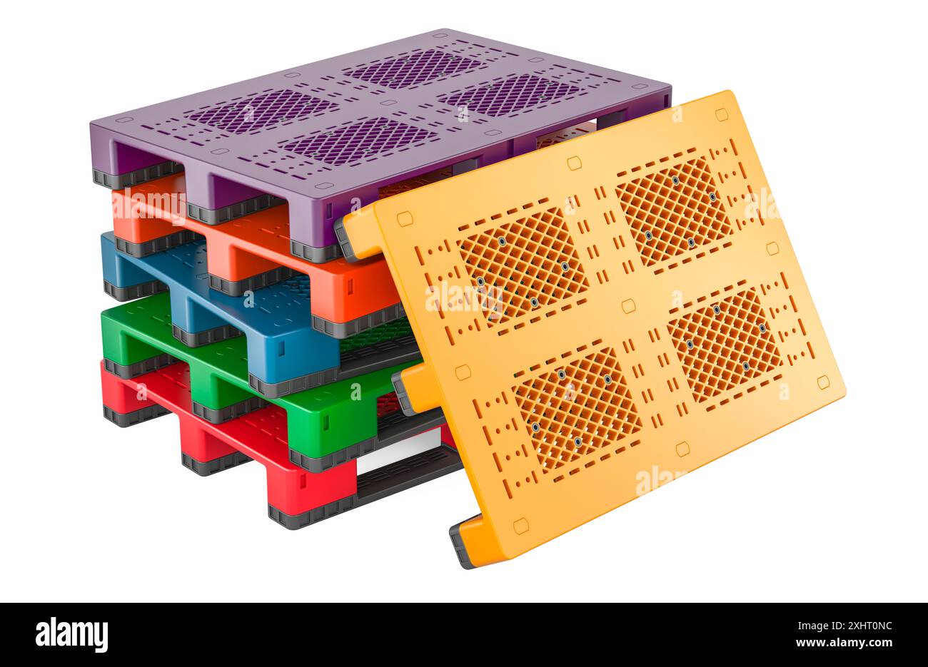 Colored Plastic Pallets, 3D rendering isolated on white background ...