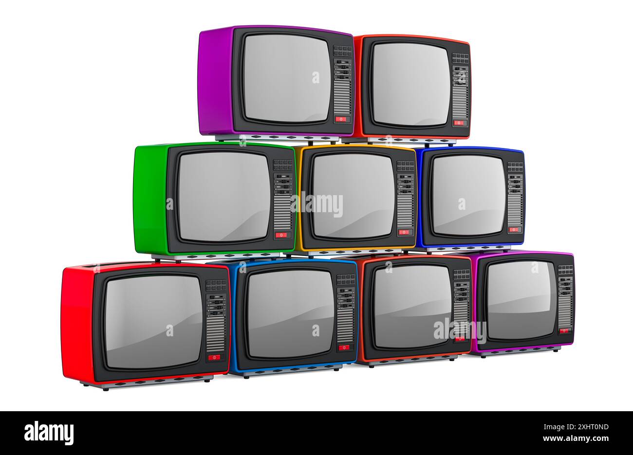 Pile of old retro TV set, 3D rendering isolated on white background ...