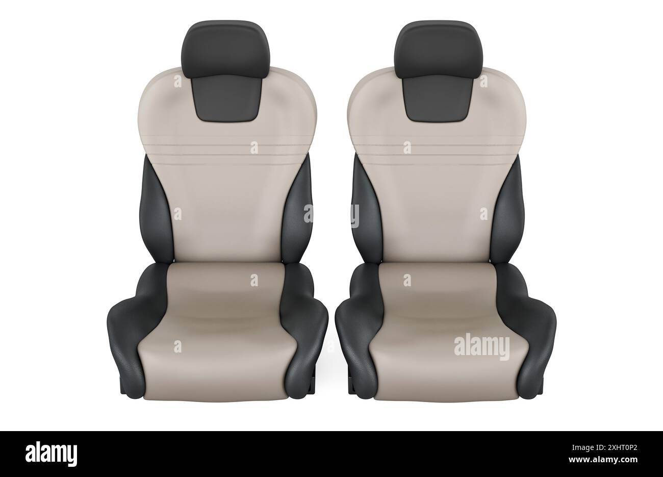 Two leather bucket seats, car seats. Front view. 3D rendering isolated ...