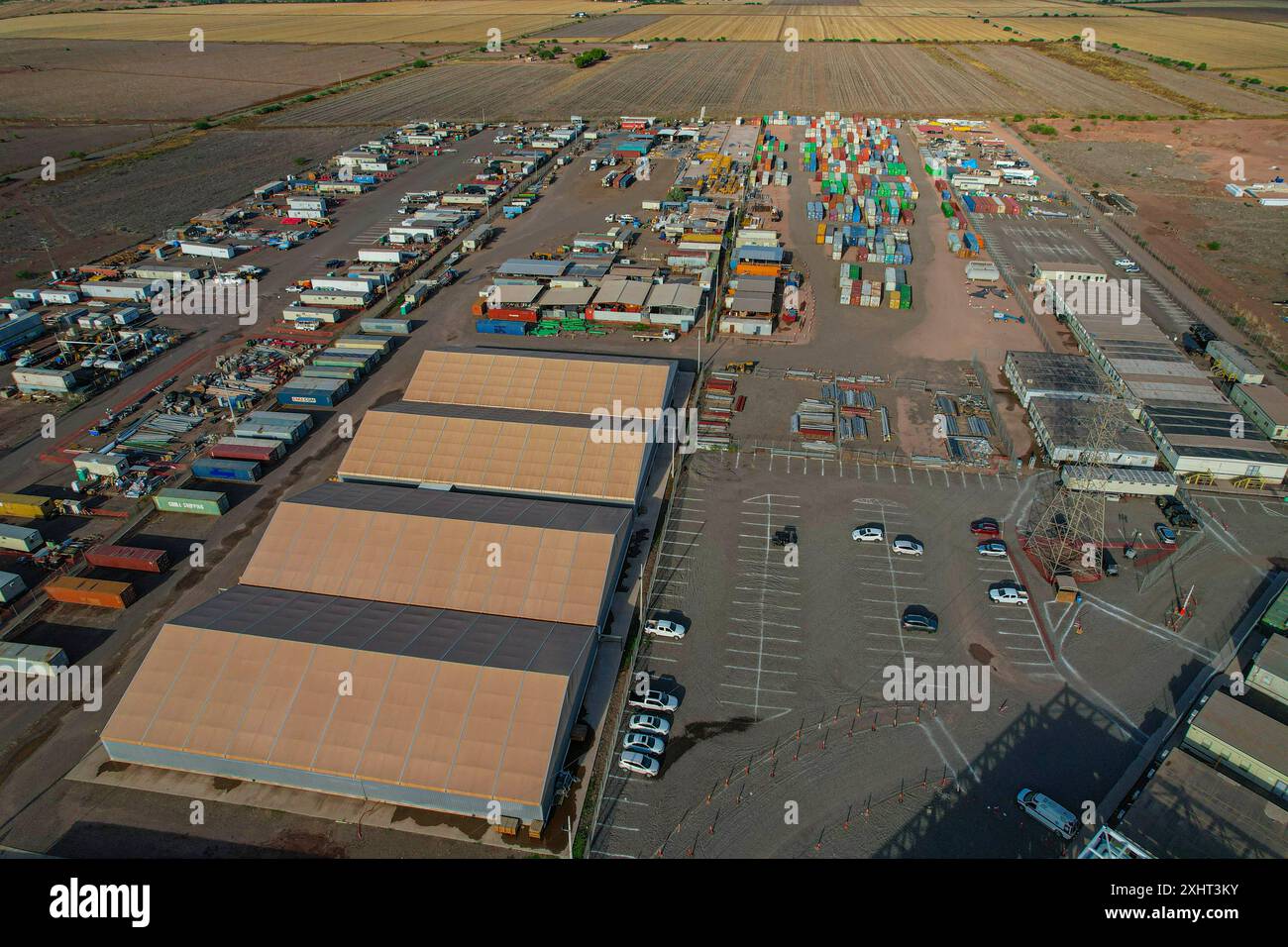 Aerial view of the country of train cars and boarding of the ...