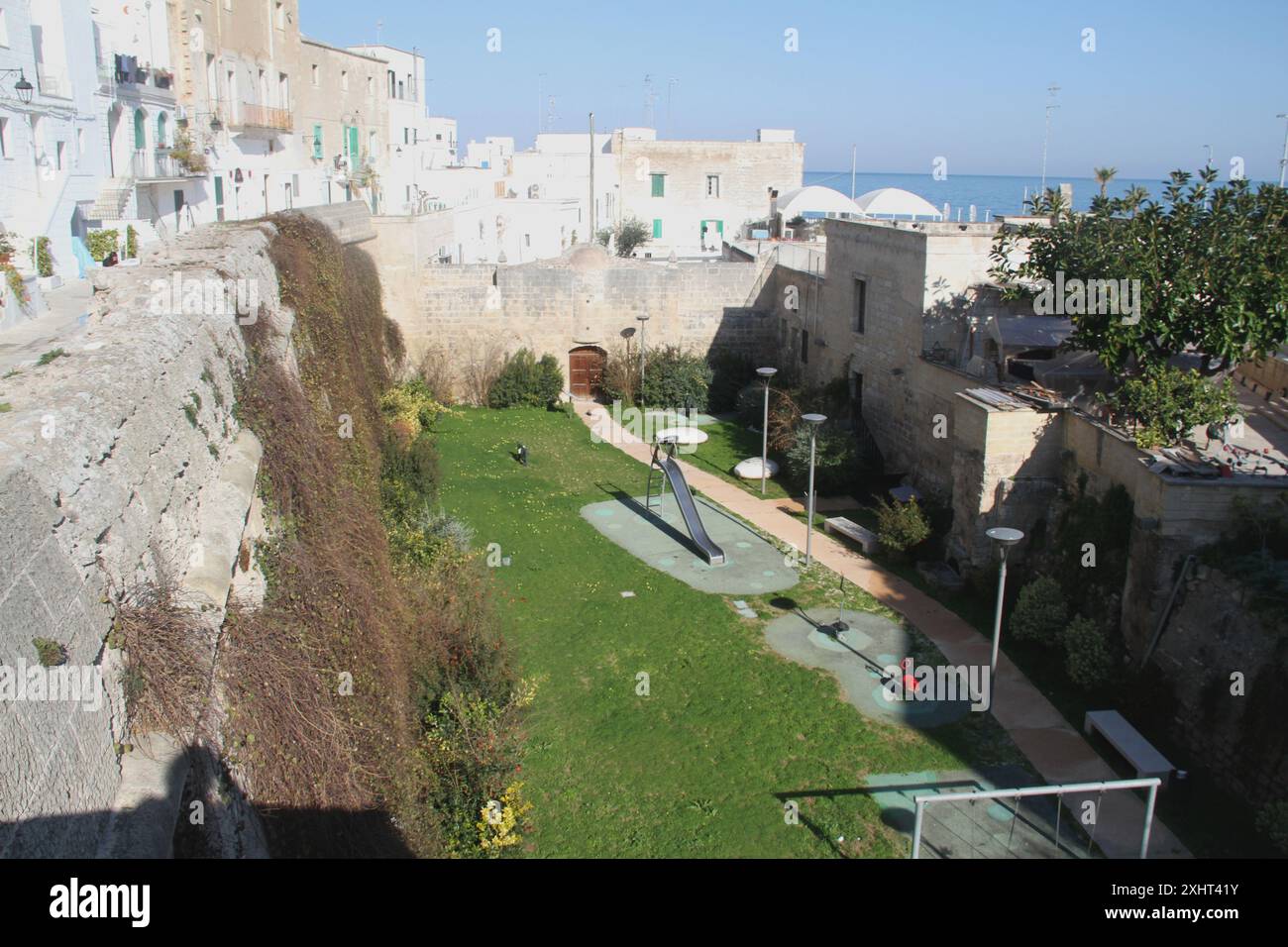 Monopoli, Italy. A public garden and playground in the former moat of ...
