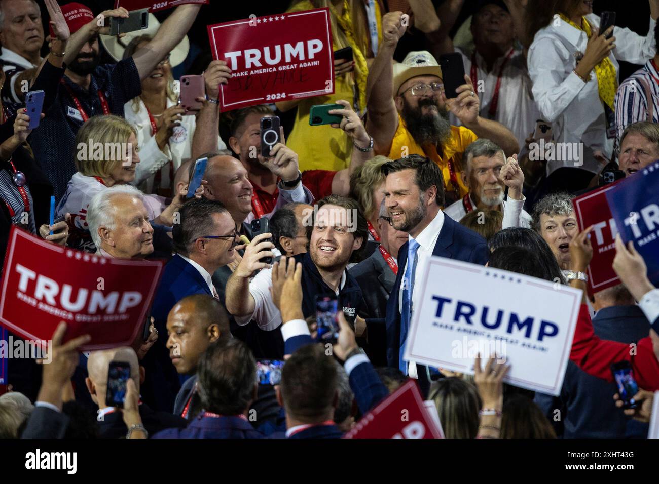 Republican vice presidential nominee JD Vance greets supporters at ...