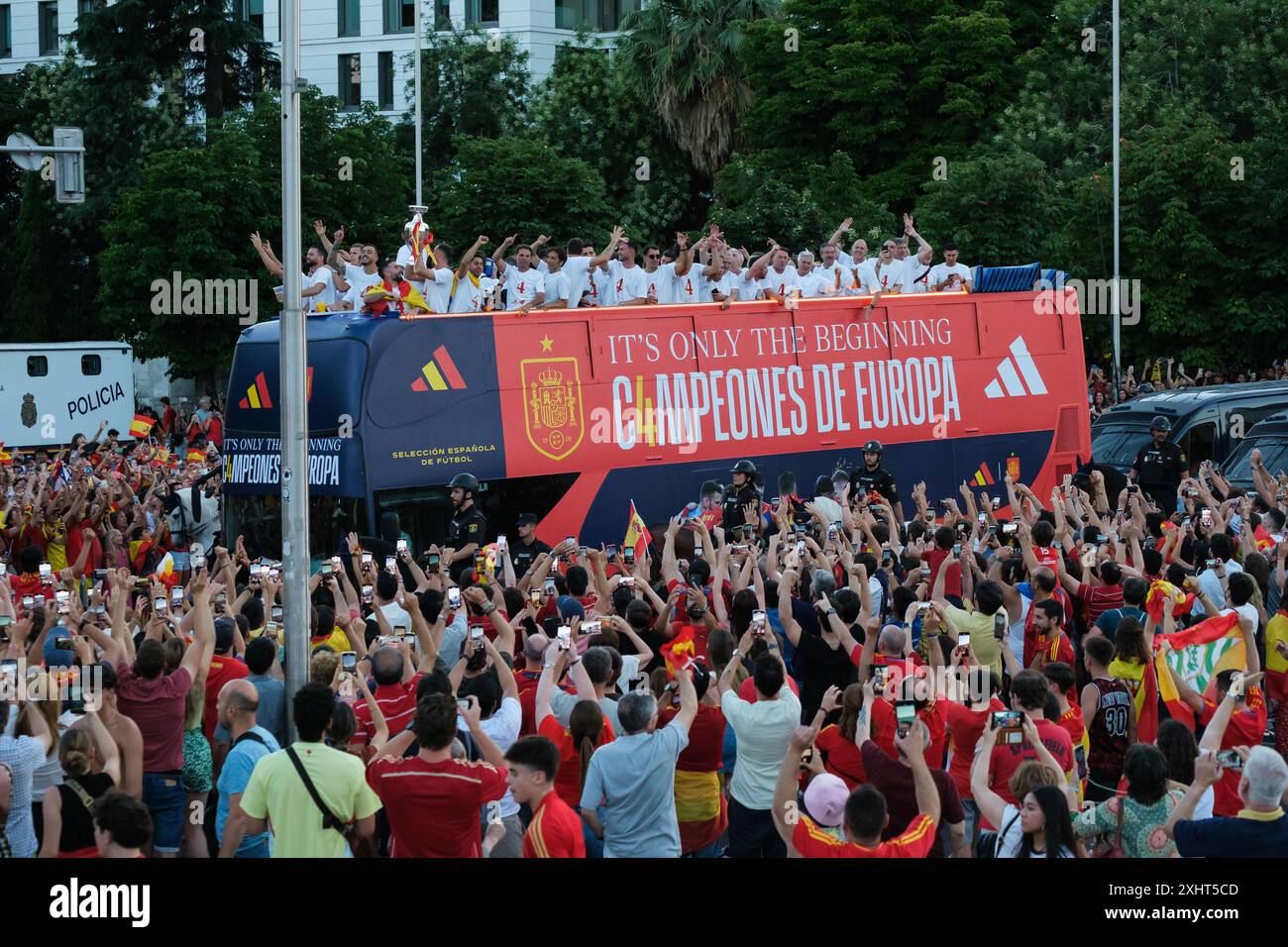 The players of the Spanish soccer team during the celebration with ...