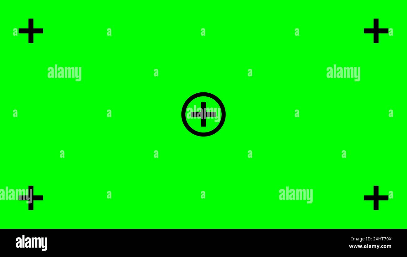 Green screen background with black tracking cross marks. Chromakey ...