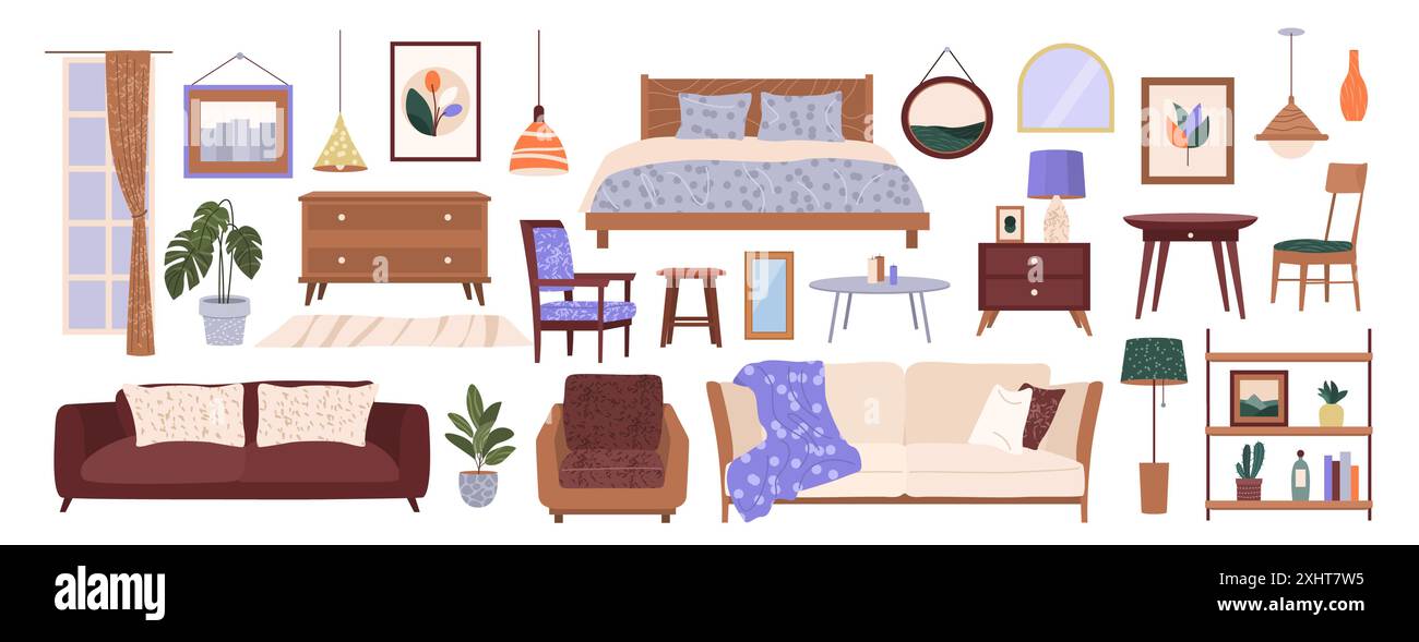 Home Interior, Furniture and Decor Set Stock Vector Image & Art - Alamy