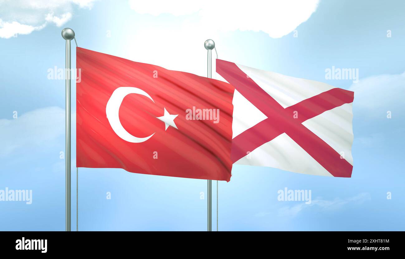 3D Flag of Turkey and Saint Patrick on Blue Sky with Sun Shine Stock ...