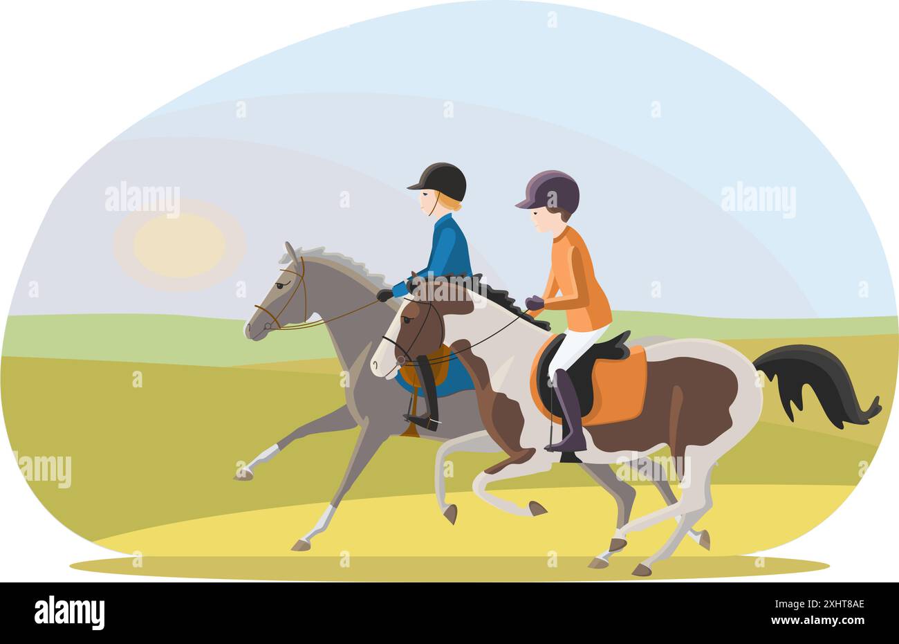 Children ride ponies in nature, vector illustration Stock Vector Image ...
