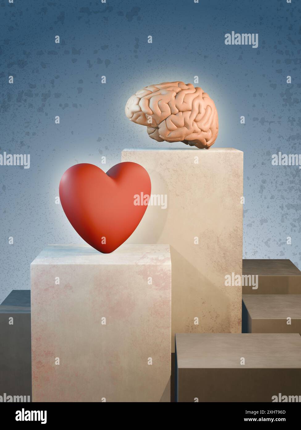 Brain and heart on two stone pillars. Giving priority to logic over ...