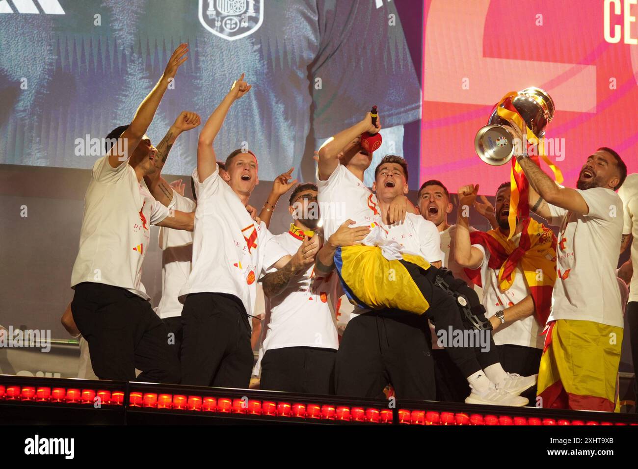 Madrid, Spain. 15th July, 2024. Spain national team celebrates its ...