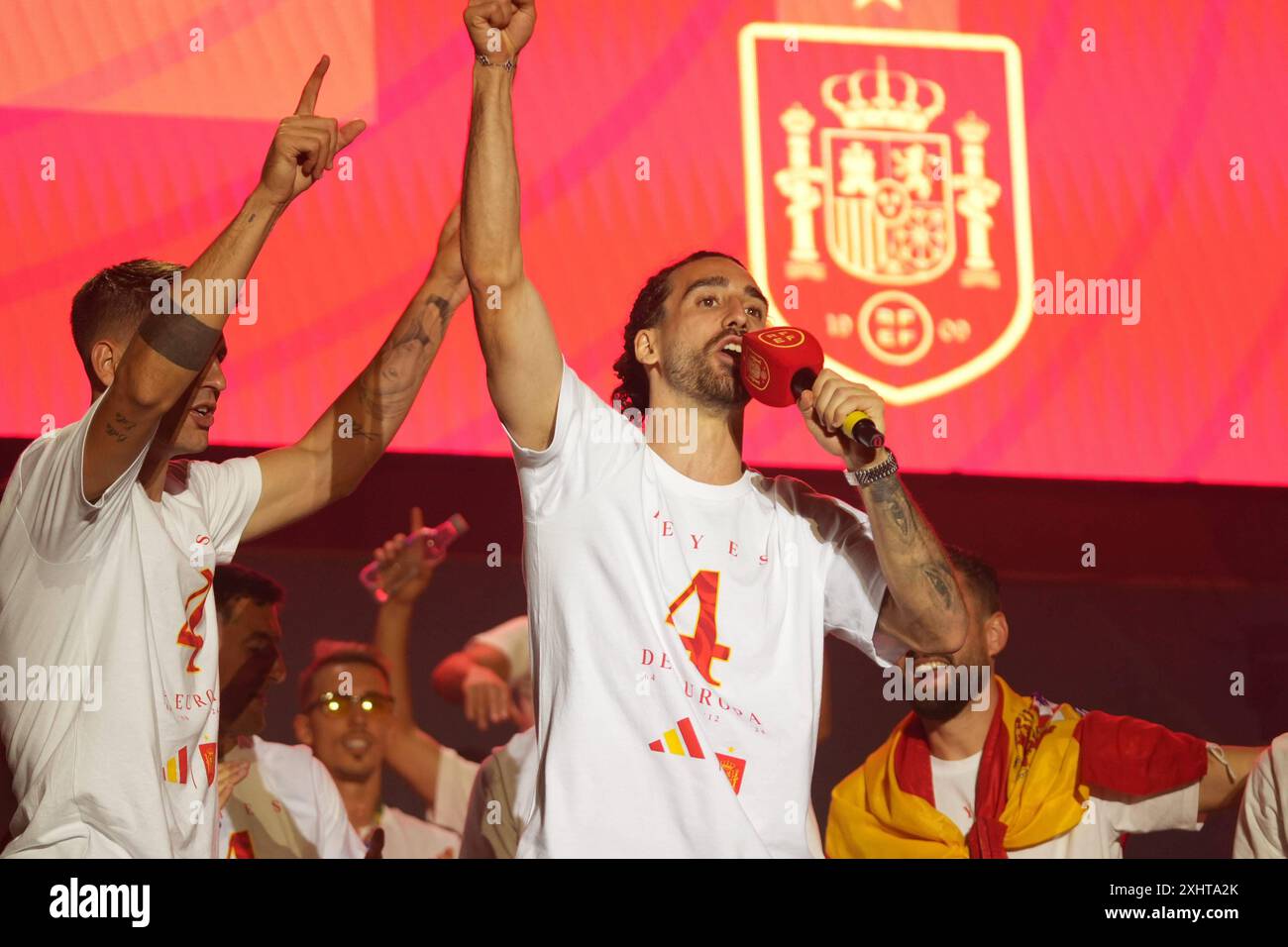 Madrid, Spain. 15th July, 2024. Spain national team celebrates its ...