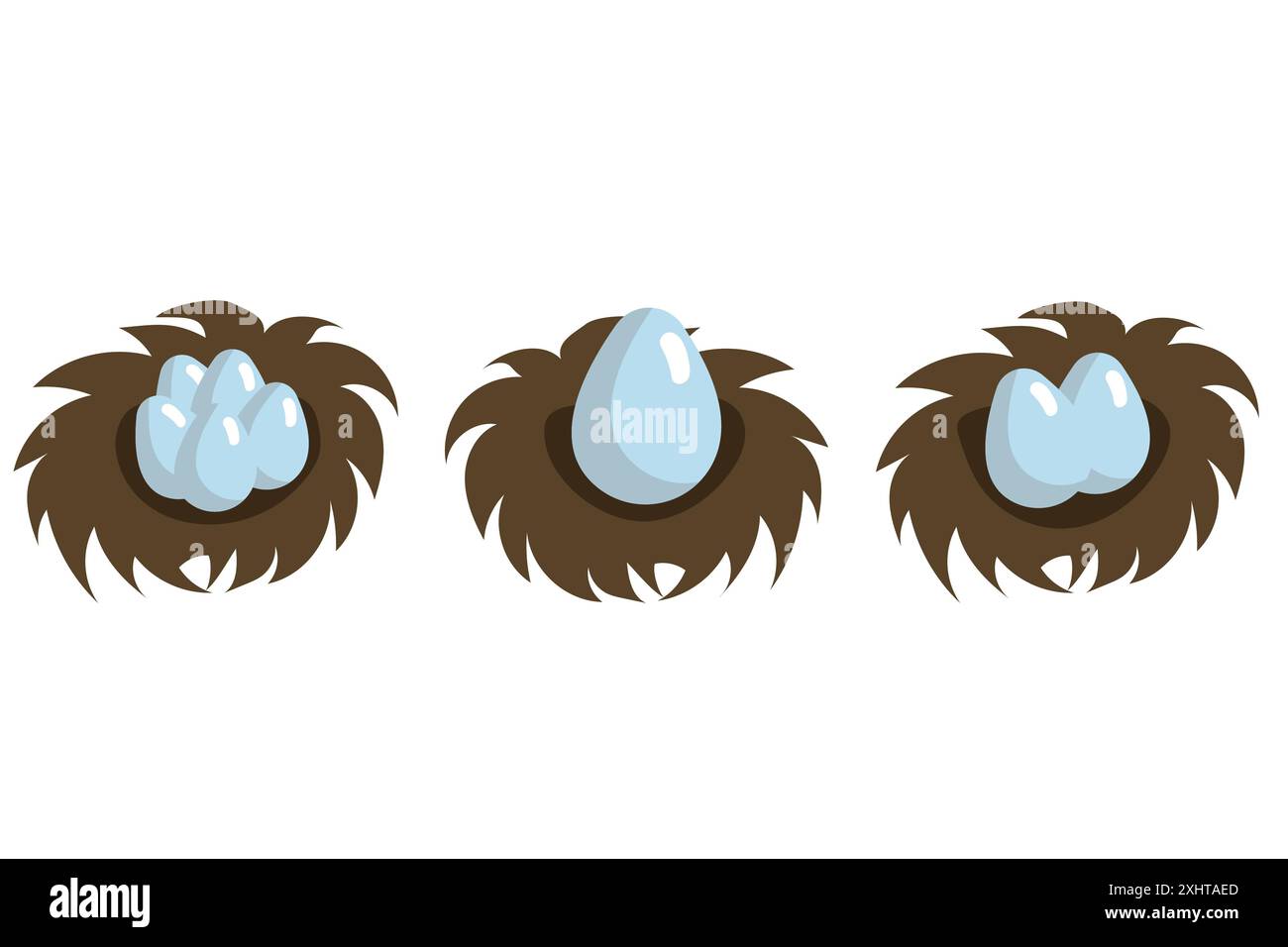Set of birds nests with eggs in carton style. Simple vector ...