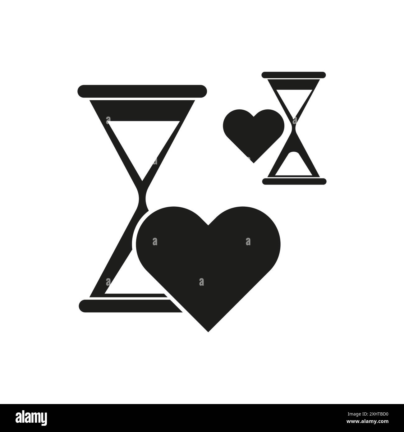 Hourglass and heart icons. Love and time concept. Minimal vector ...