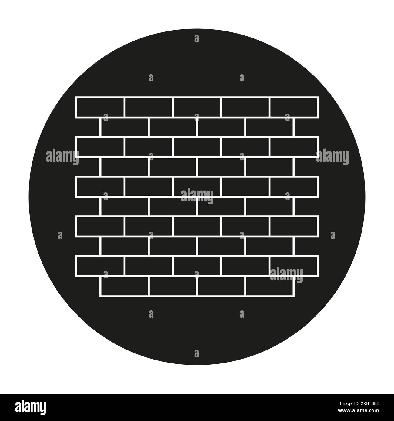 Brick wall icon. White bricks outline. Circular black background. Vector illustration Stock ...