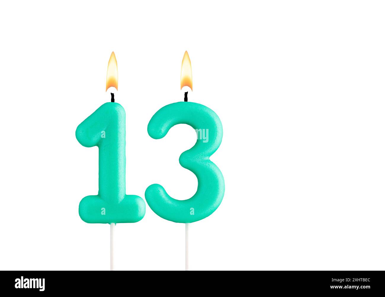 Green birthday candle on white background - Candle number 13 Stock ...