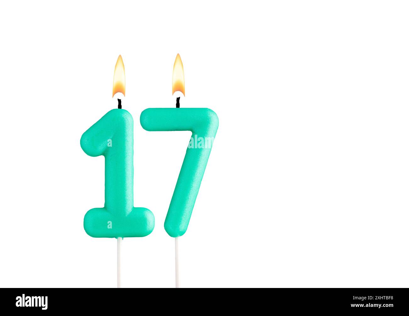 Green birthday candle on white background - Candle number 17 Stock ...